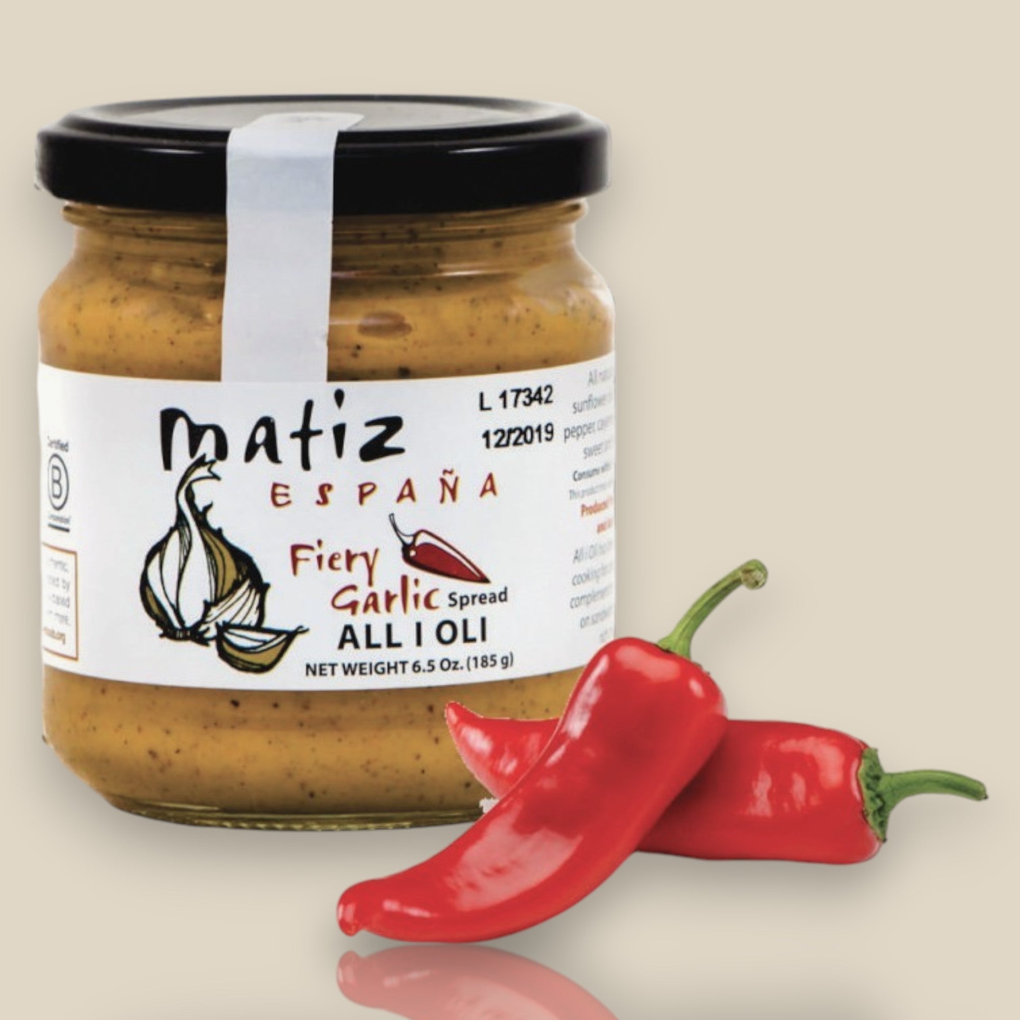 Fiery Alioli Garlic Spread – Spicy Spanish Aioli, 6.5 oz Jar – Grotaminarda